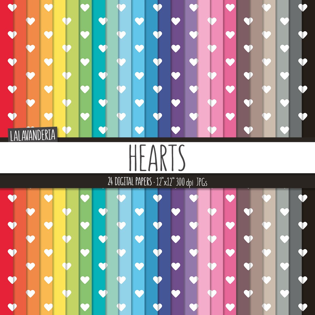 Heart Digital Paper Pack. Rainbow Hearts Patterns. Cute Hearts - Etsy