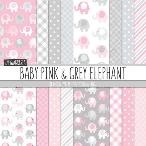 Pink Elephants Baby Girl Digital Paper Set-two Clipart - Etsy