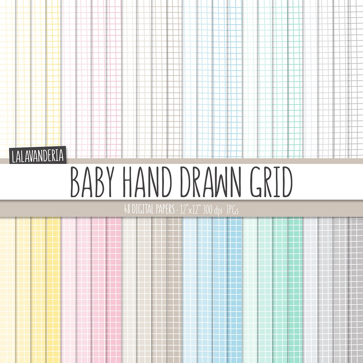 Grid Digital Paper Pack. Pastel Hand Drawn Graph Backgrounds. Soft ...