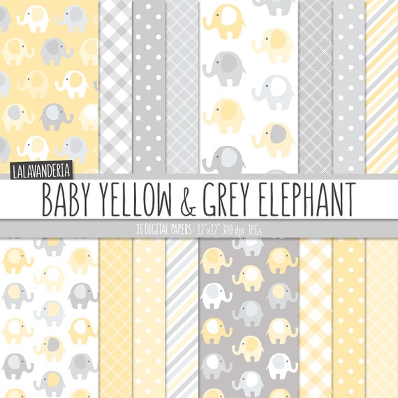 Baby Yellow and Grey Elephant Digital Paper Pack. Baby | Etsy
