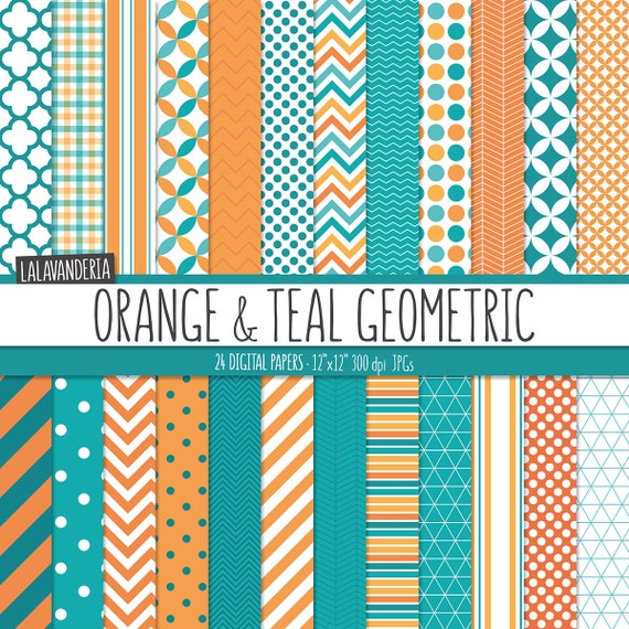Geometric Digital Paper Package with Teal and Orange Scheme | Etsy