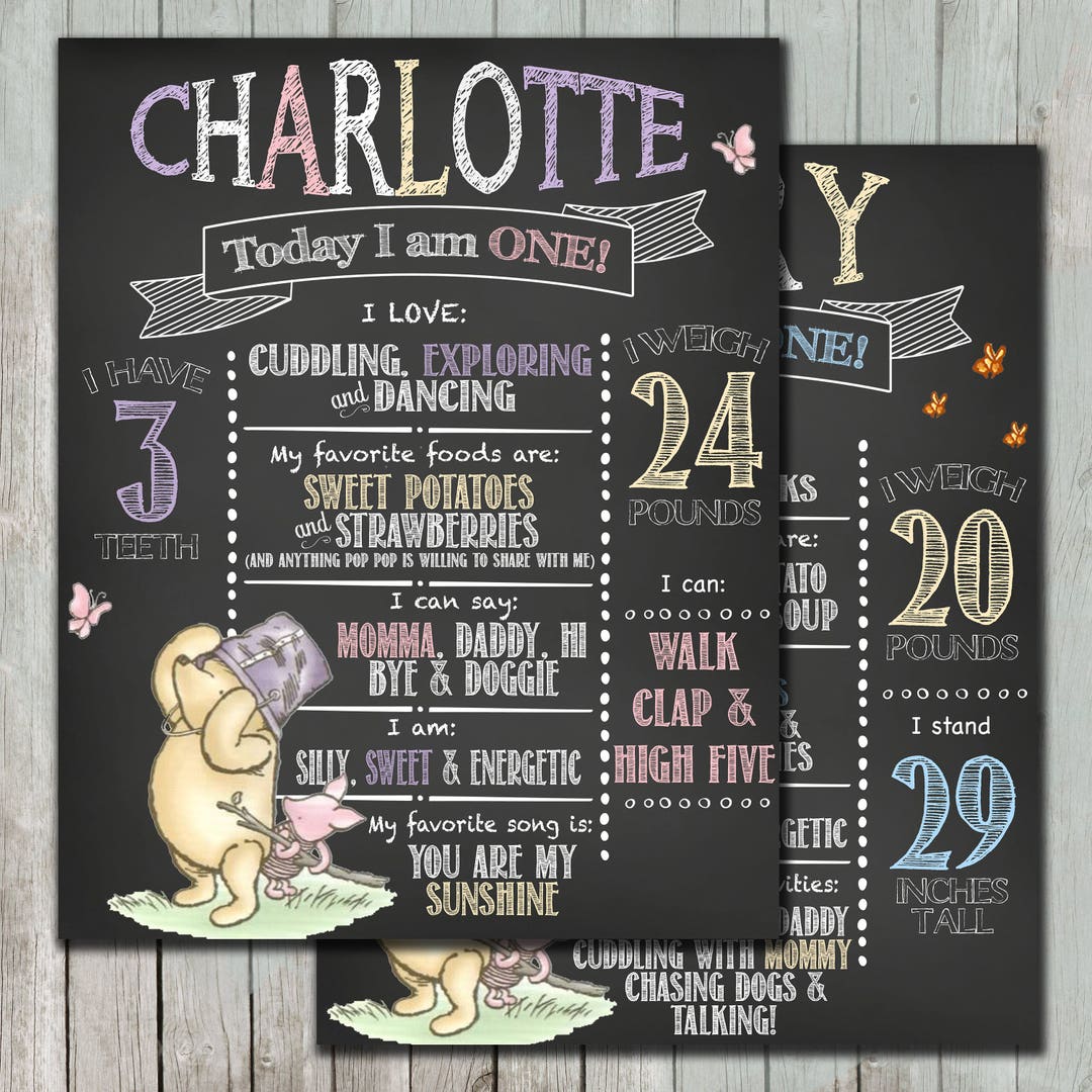 Vintage Winnie the Pooh Birthday Chalkboard- Printed and Mounted on Art ...