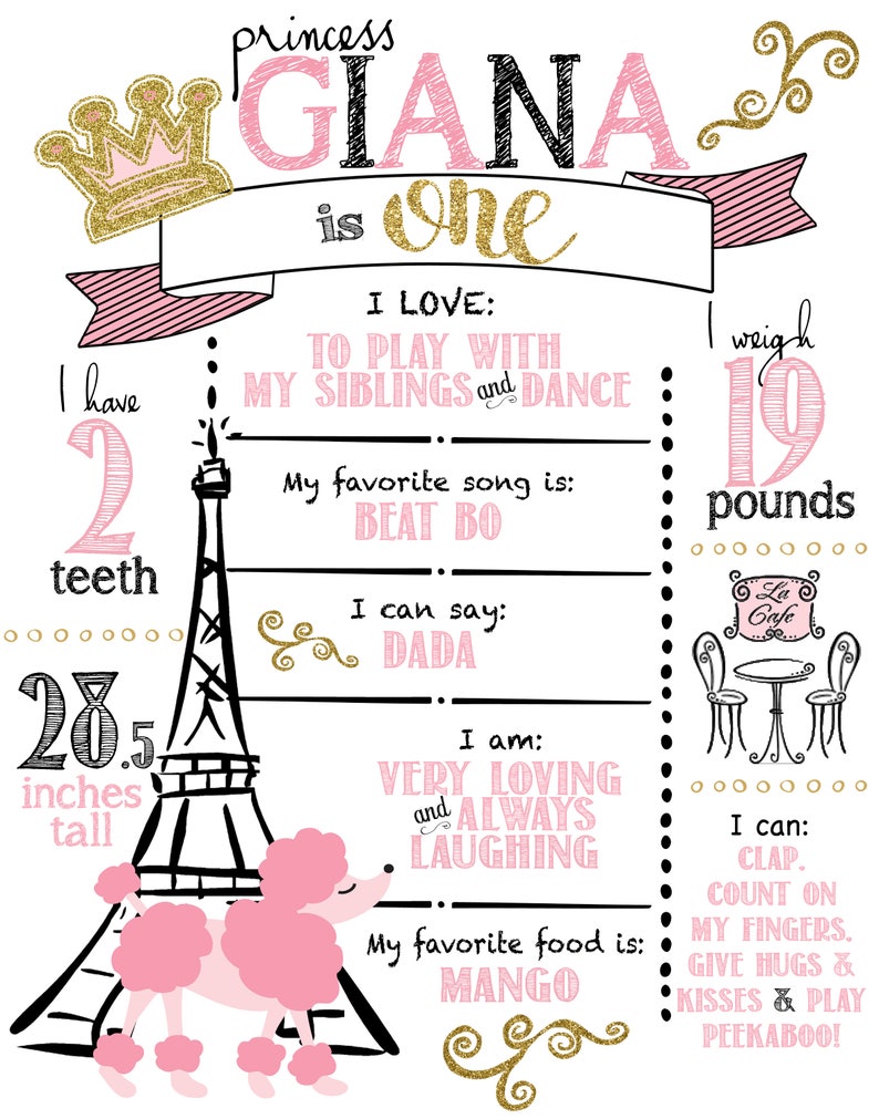 Paris Princess Birthday Poster high resolution digital file | Etsy