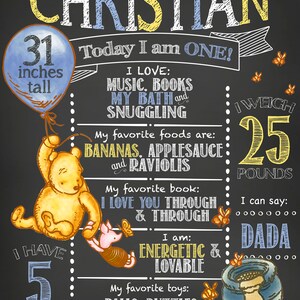 Classic Winnie the Pooh Birthday Chalkboard- Printed and Mounted on Art ...