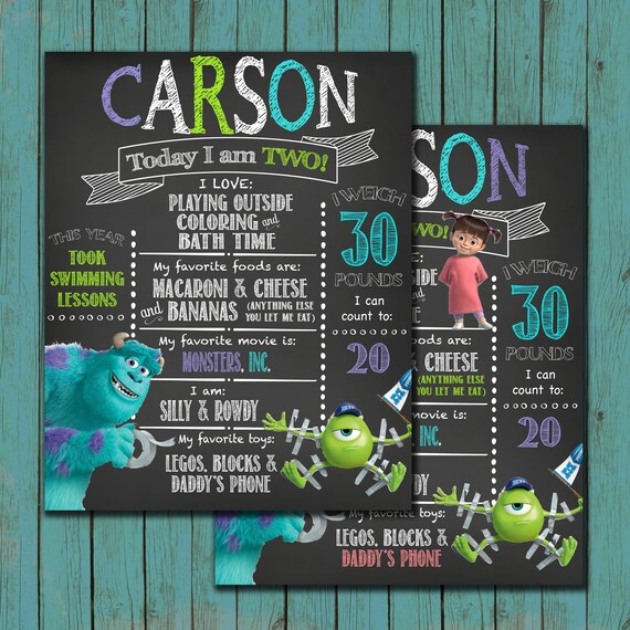 Monsters Inc. Birthday Chalkboard Printed and Mounted on Art | Etsy