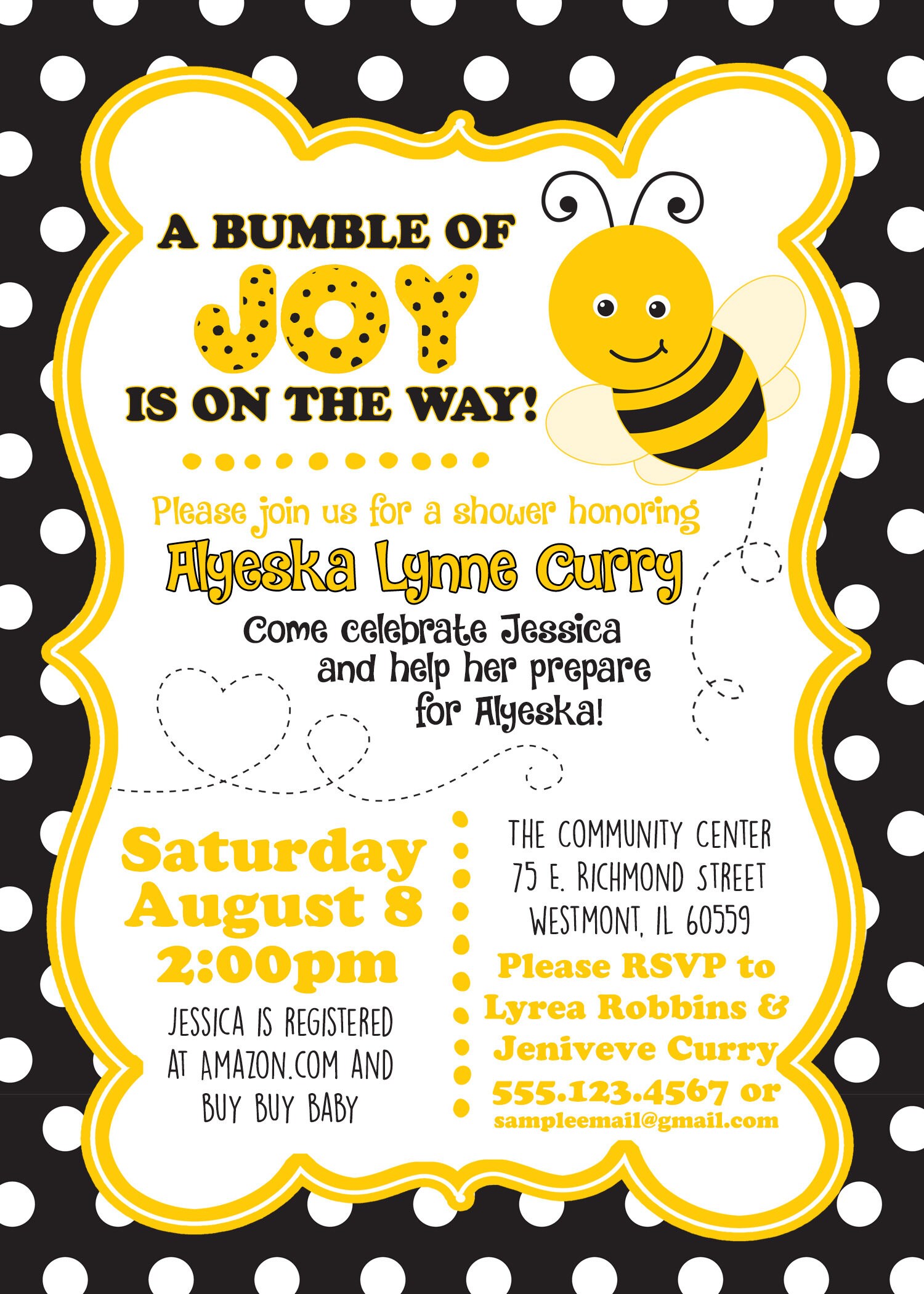 Bumble Bee Baby Shower Invitation- High Resolution Digital File - Etsy