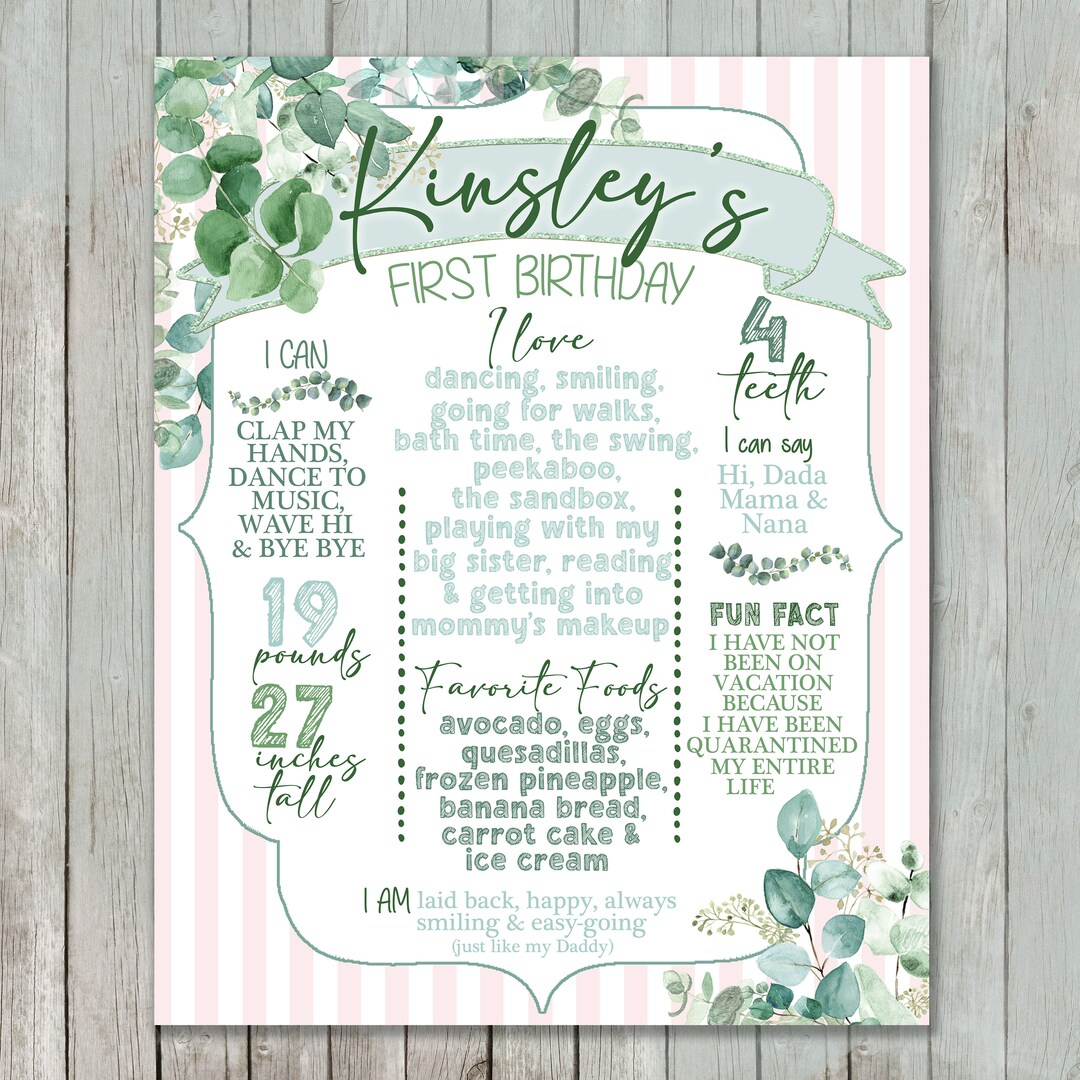 Eucalyptus Birthday Board, Milestone Poster- Printed and Mounted on Art ...
