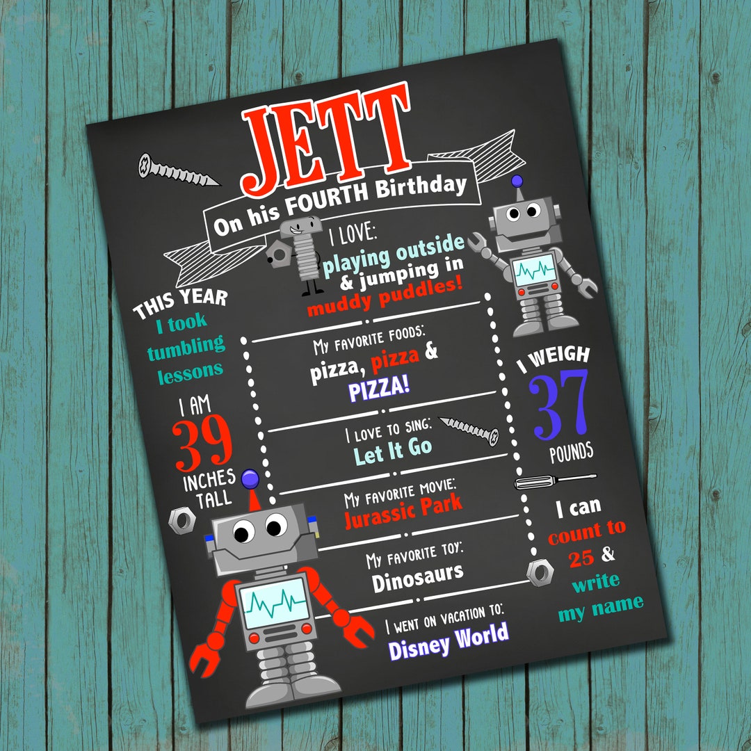 Robot Birthday Chalkboard- High Resolution Digital File - Etsy