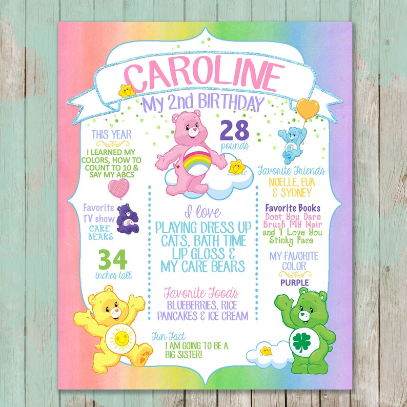 Care Bear Birthday Poster Care Bear Birthday Board Printed | Etsy