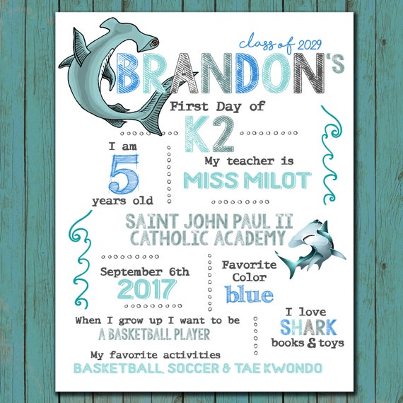 Shark themed Back to school Birthday poster high resolution | Etsy