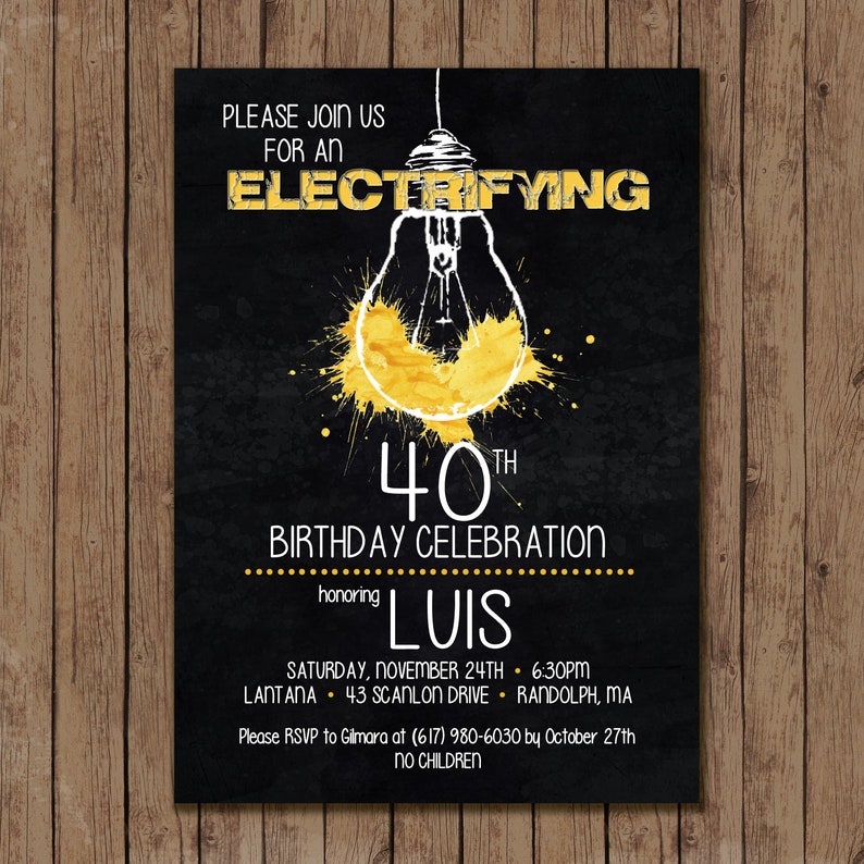 Electric 40th Birthday Invitation - High Resolution Digital File - Etsy