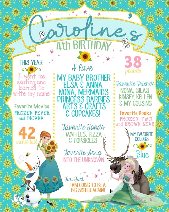 Frozen Frozen Fever Birthday Poster Milestone Stats | Etsy