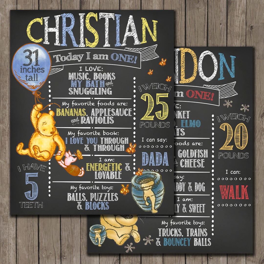 Classic Winnie the Pooh Birthday Chalkboard- Printed and Mounted on Art ...