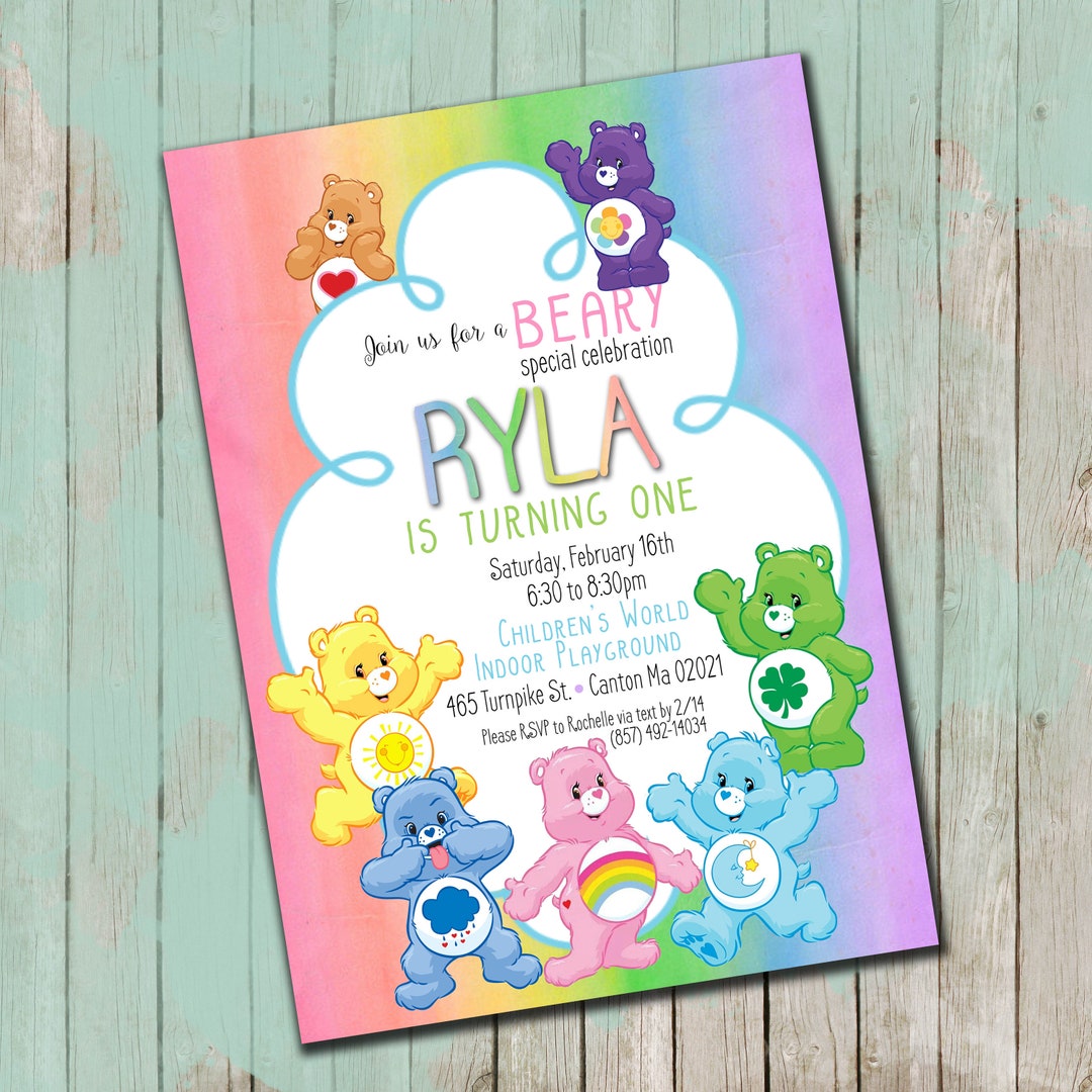 Care Bear Inspired Birthday Invitation- High Resolution Digital File - Etsy