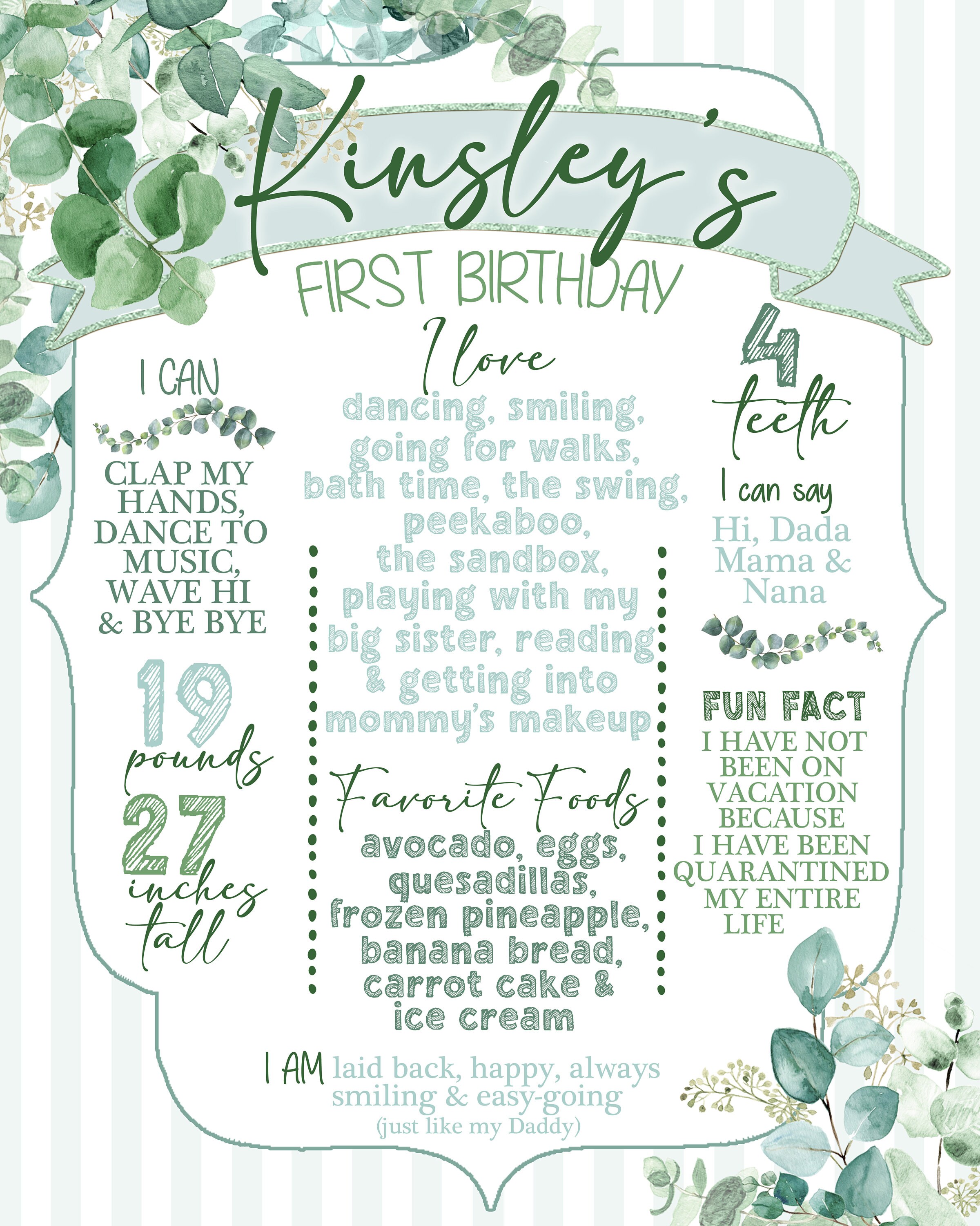 Eucalyptus Birthday Board Milestone Poster High Resolution - Etsy UK