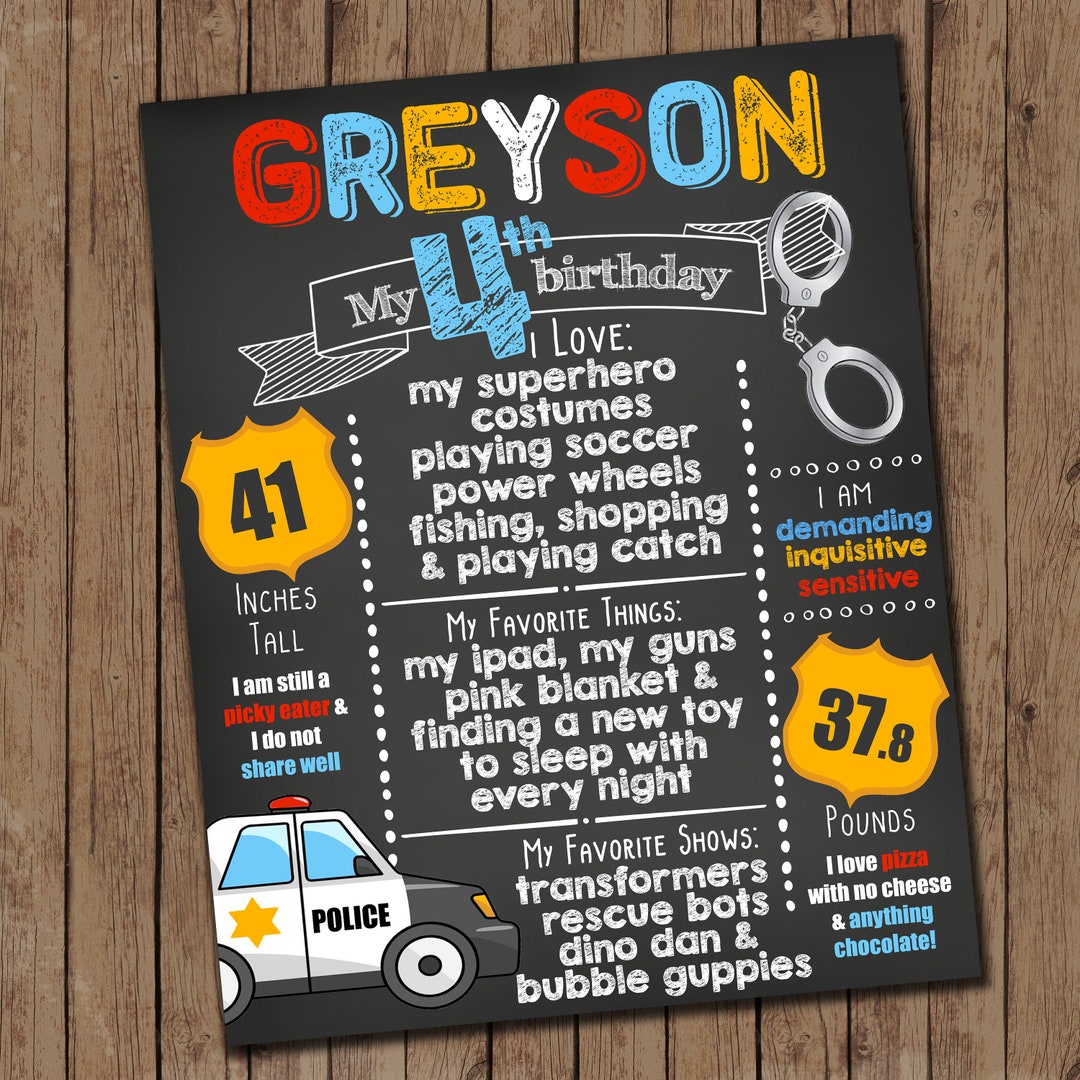 Police Birthday Chalkboard- High Resolution Digital File - Etsy