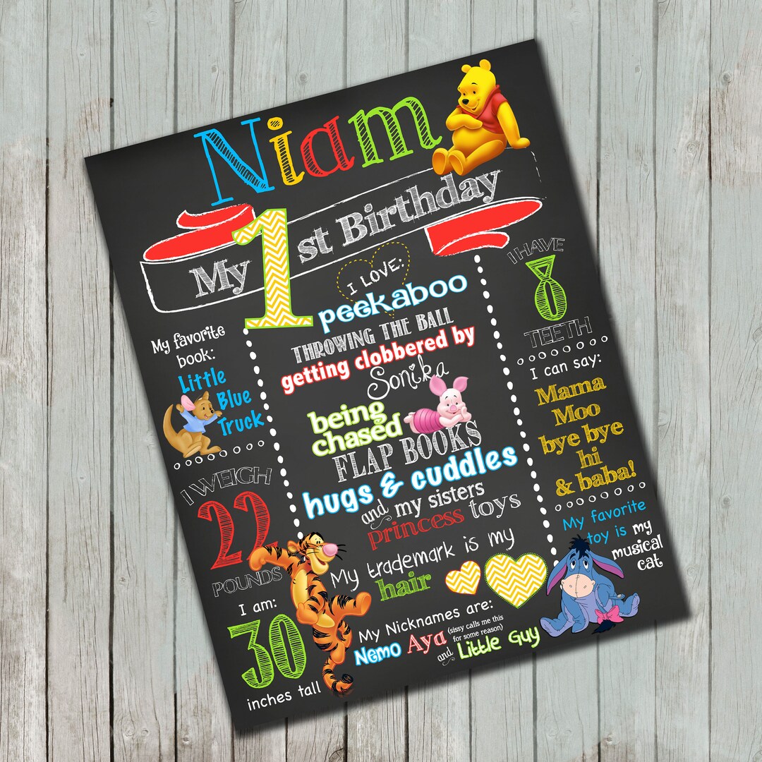 Winnie the Pooh Birthday Chalkboard Printed and Mounted on Art Board - Etsy