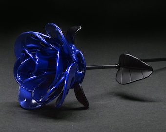 Light Blue and Black Immortal Rose, Recycled Metal Rose, Steel Rose ...
