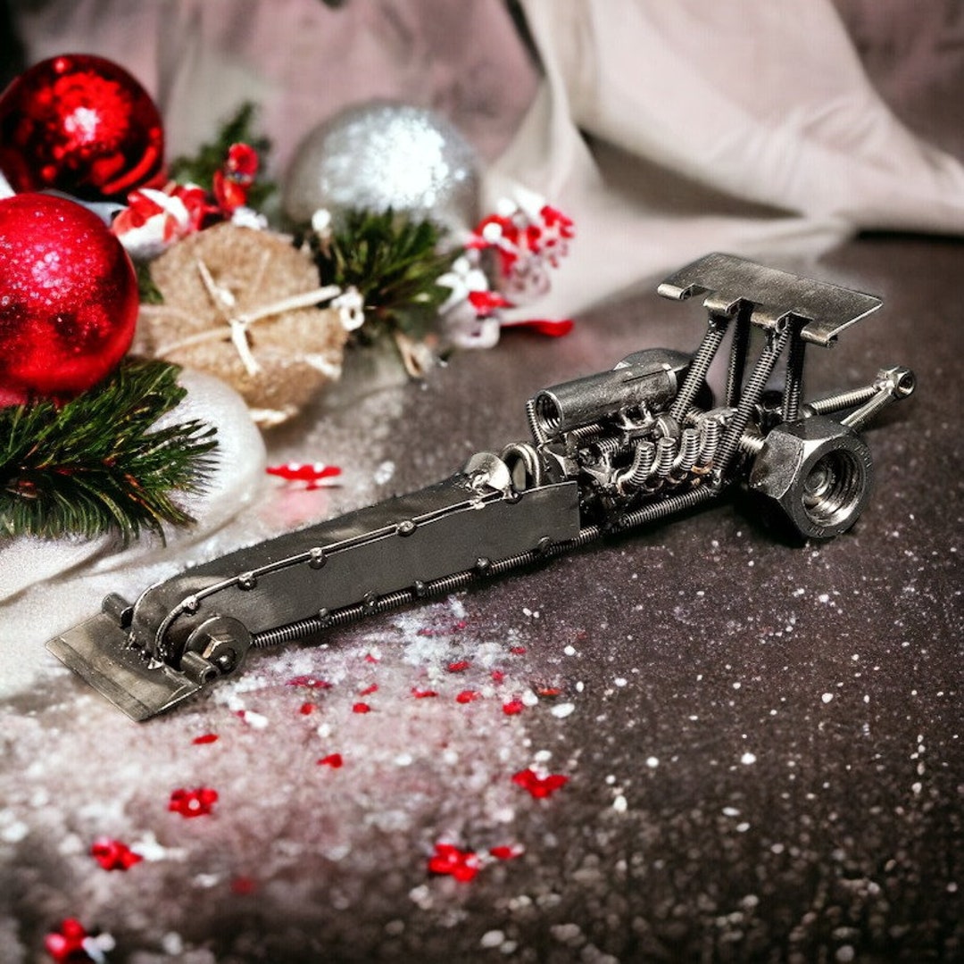 Repurposed Metal Dragster, Steel Rail Top Fuel Figurine, Nuts and Bolts ...