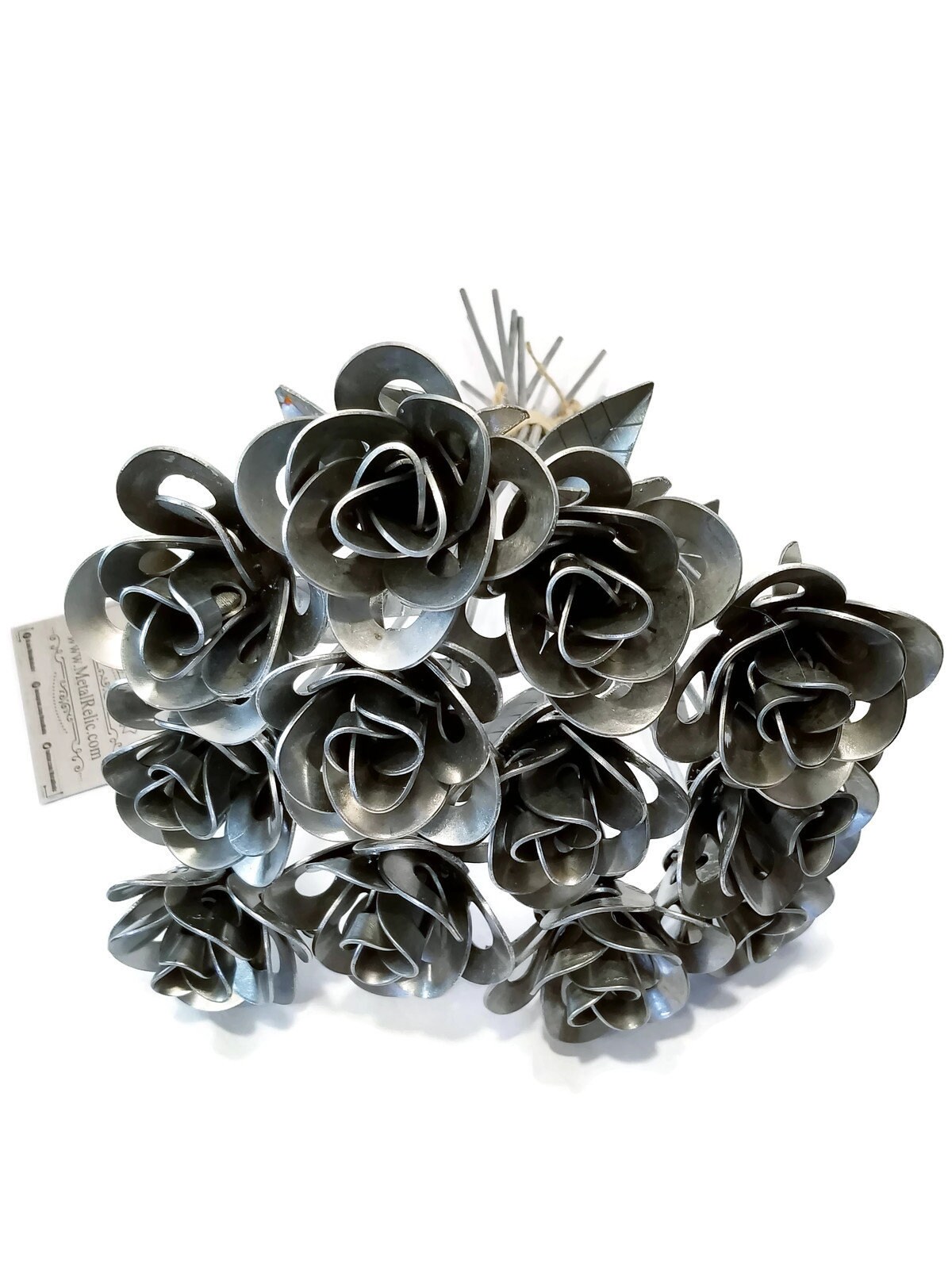 Dozen Metal Rose Bouquet: 12 Recycled Steel Roses, Steampunk Home Decor ...