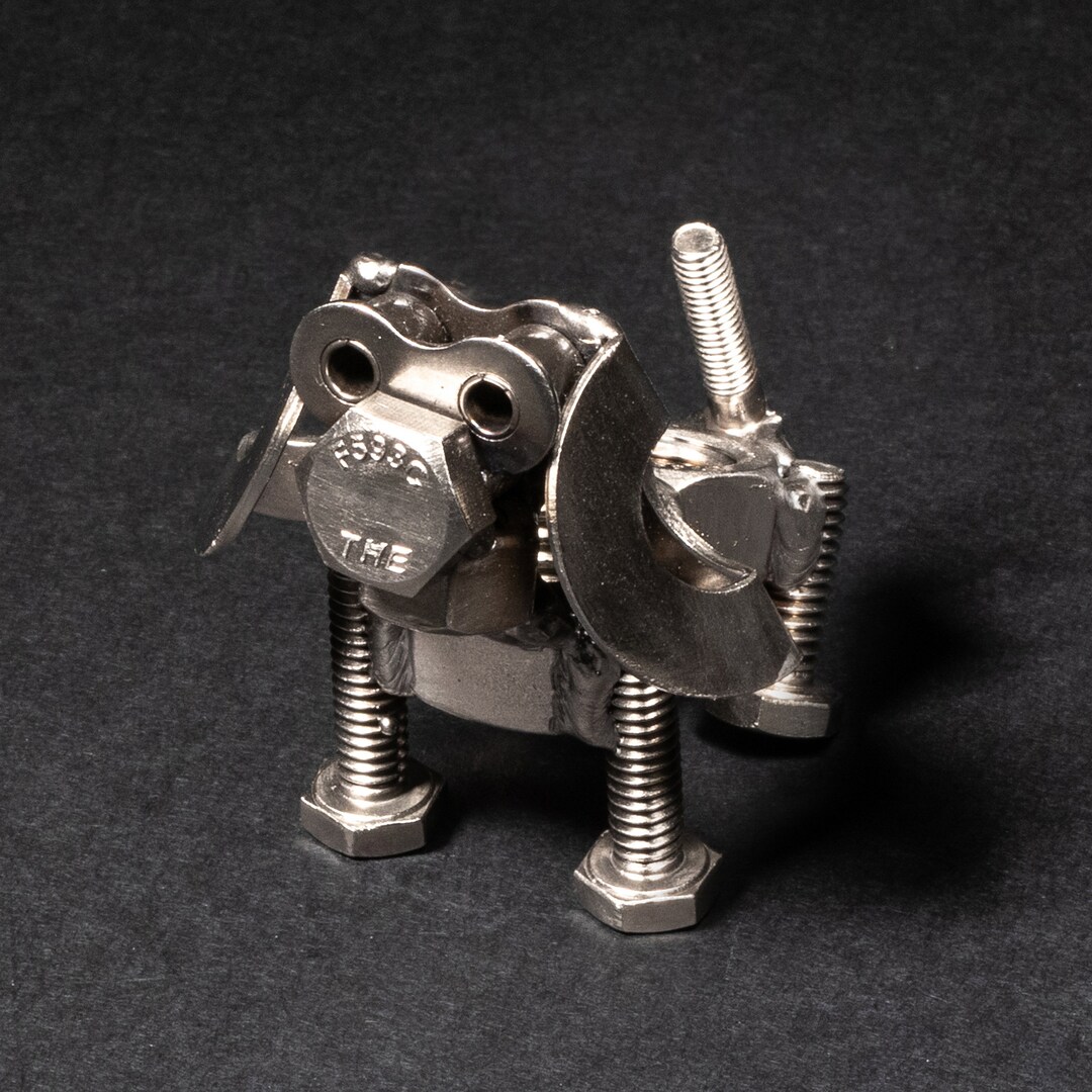 Scrap Metal Floppy Eared Dog Figurine, Steel Canine, Nuts and Bolts ...