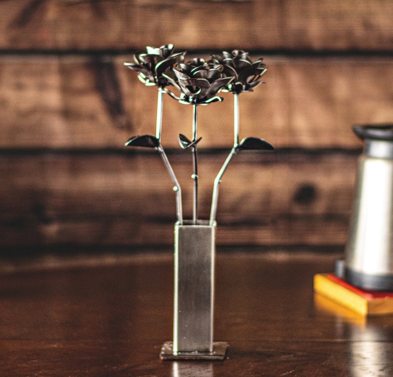 Three Metal Roses Welded Steel Roses Recycled Metal Roses - Etsy