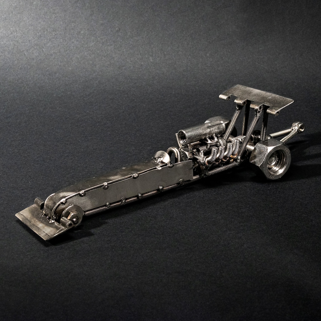 Repurposed Metal Dragster, Steel Rail Top Fuel Figurine, Nuts and Bolts ...
