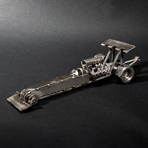 Repurposed Metal Dragster, Steel Rail Top Fuel Figurine, Nuts and Bolts ...
