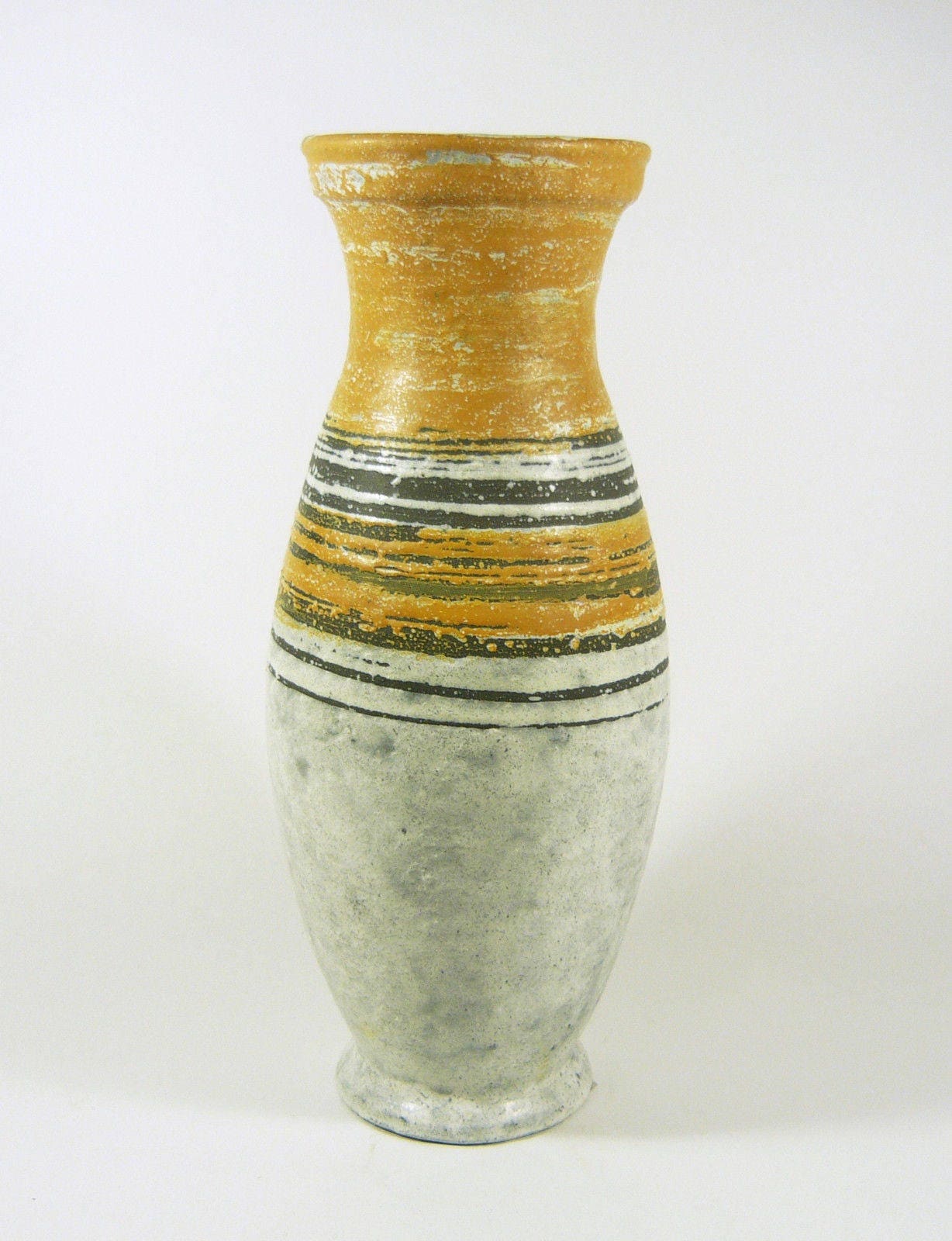 Gorka Livia, Beige & White Retro Vase With Black Stripes 12",1960's ART ...