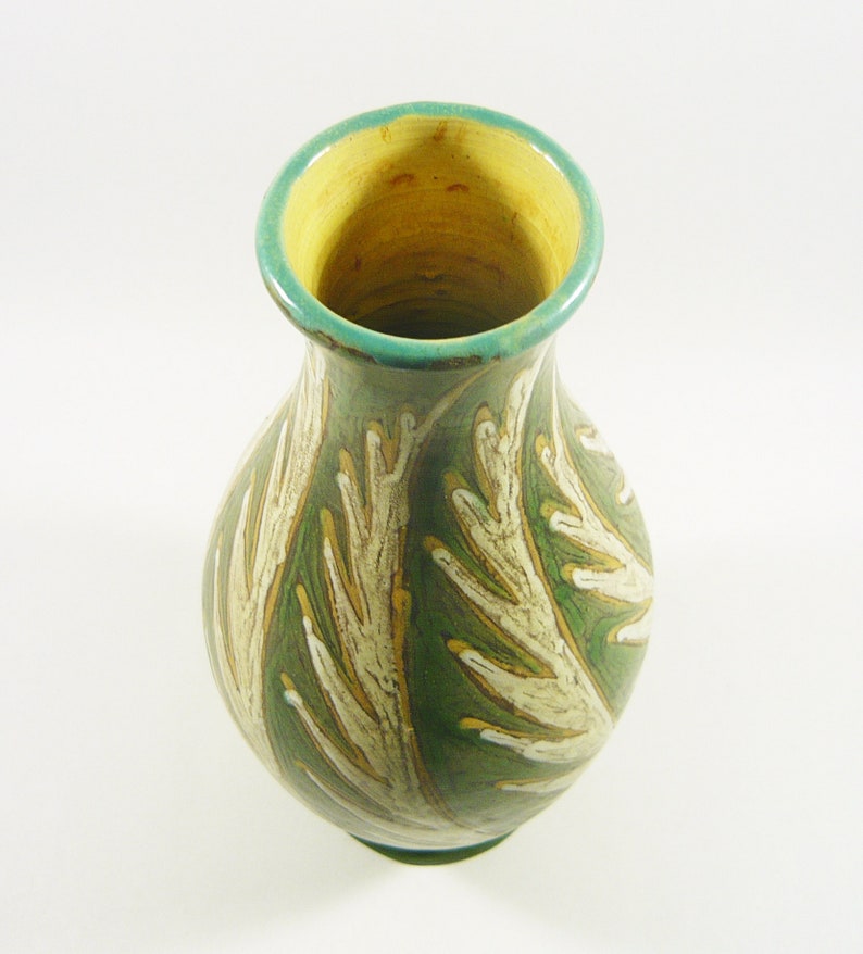 Gorka Livia, Green Retro Vase With Fish Motif 10.8", 1950'S ART POTTERY ...