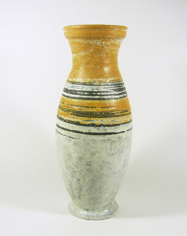 Gorka Livia, Beige & White Retro Vase With Black Stripes 12",1960's ART ...