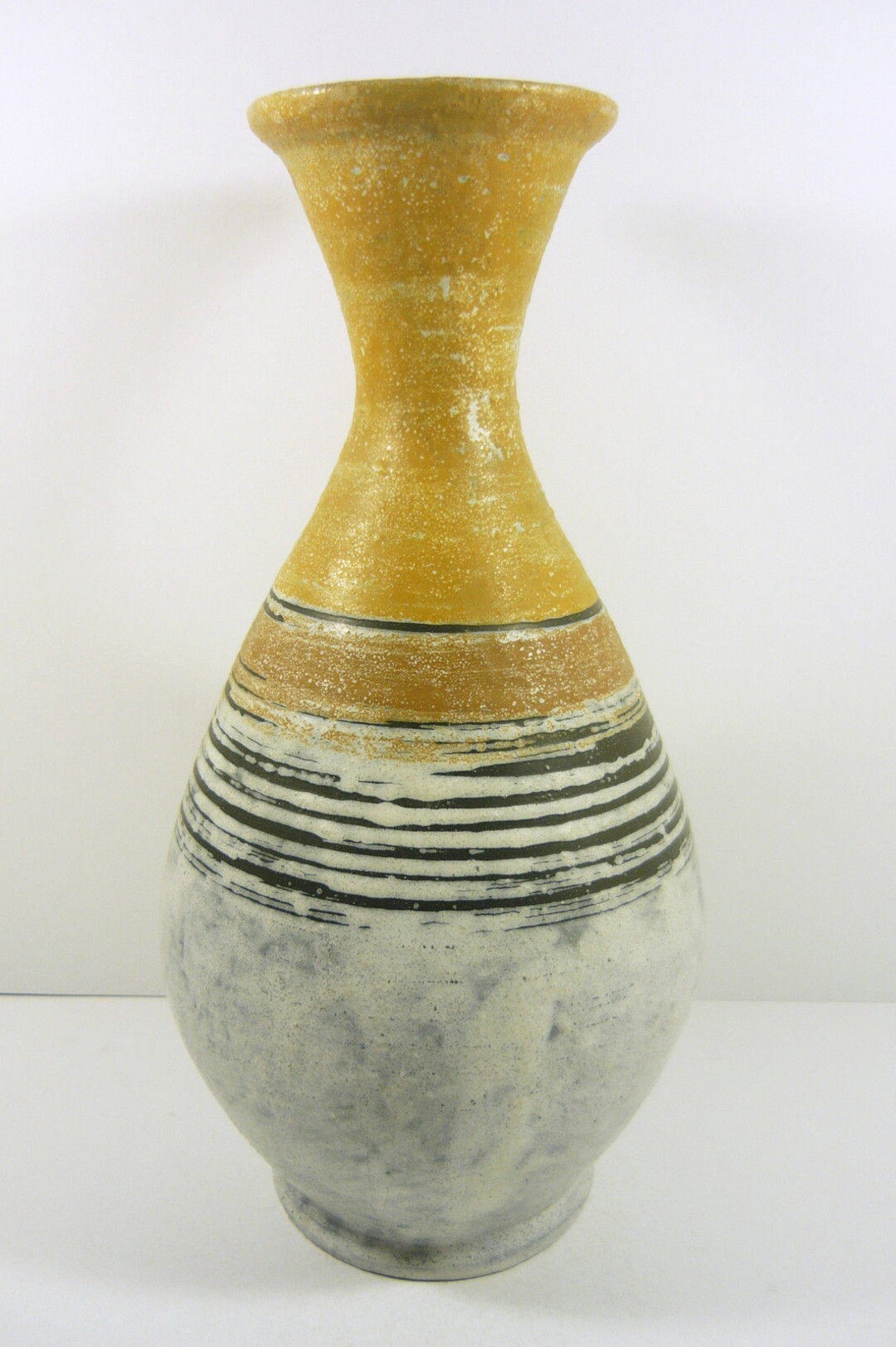 Gorka Livia, Beige & White Retro Vase With Black Stripes 13",1960's ART ...