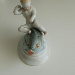 Herend, Amor Putti Boy Riding on A Fish, HANDPAINTED PORCELAIN FIGURINE ...