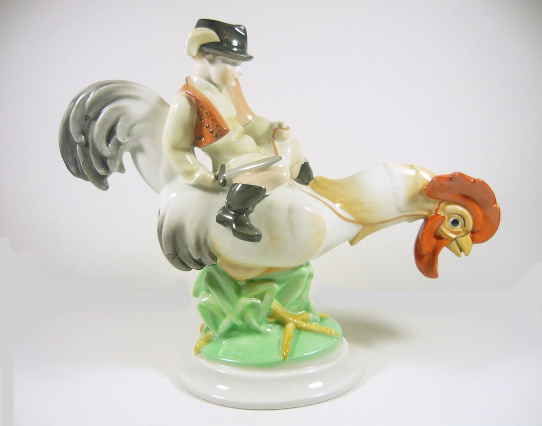 Herend Giant Rooster Rider Boy XXL 13.6", Handpainted Porcelain ...