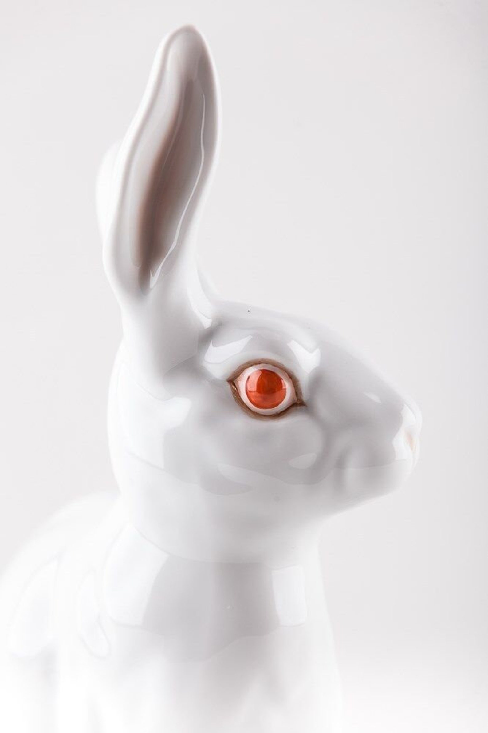 Herend, XL White Rabbit Sitting 12.5", Handpainted PORCELAIN FIGURINE ...