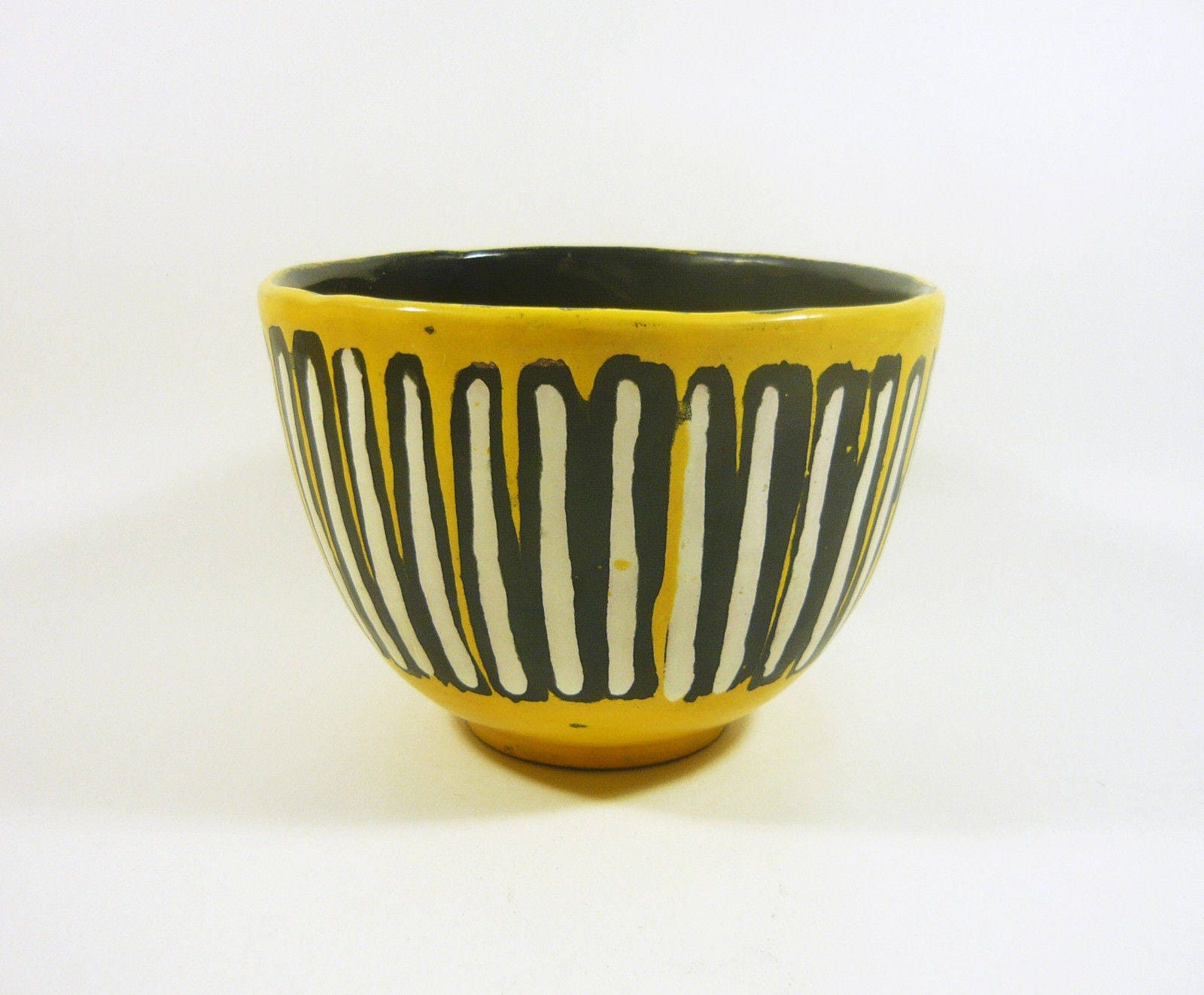Gorka Livia, Yellow Retro Cachepot With Black & White Stripes 6.4 ...