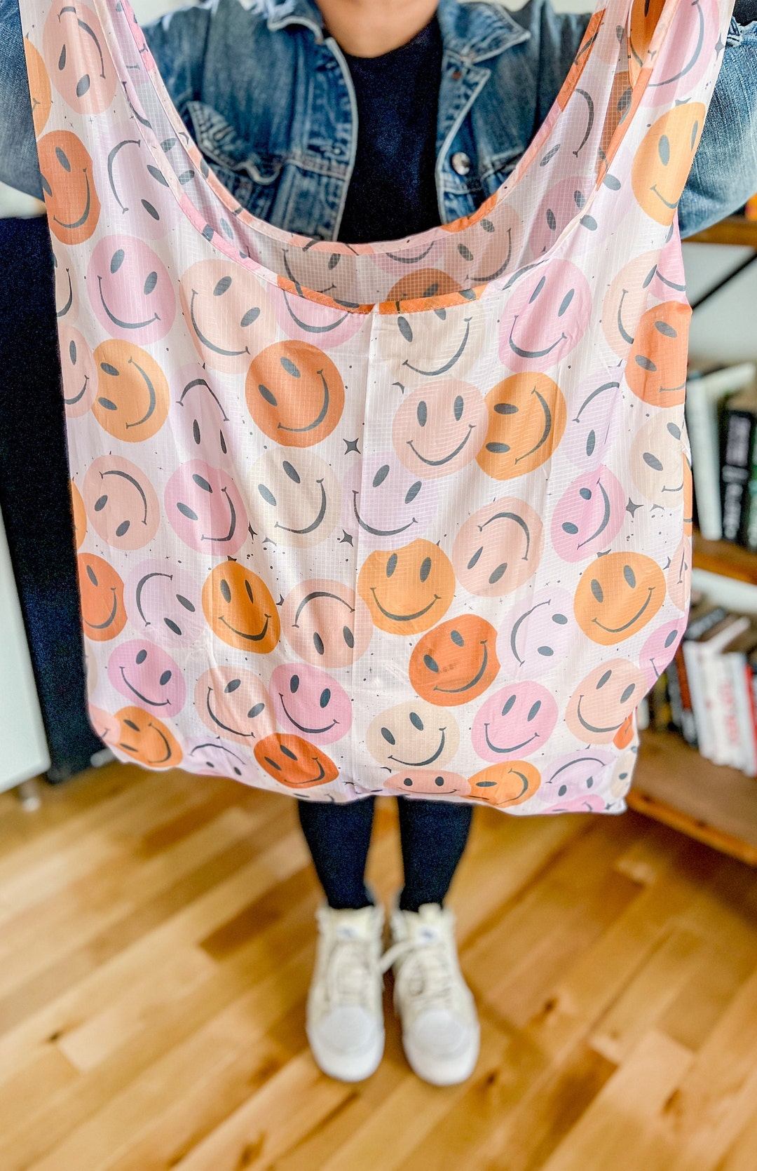 Smiley Face Tote Reusable Bag Oversized Foldable Bag - Etsy