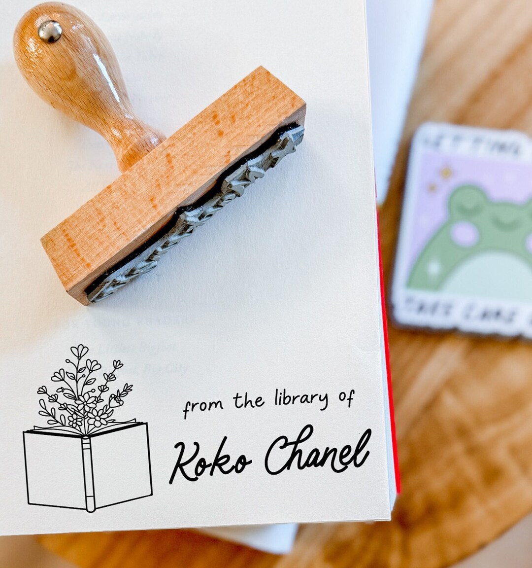 Custom Book Stamp, From the Library of Stamp, Bookplate, Bookworm ...