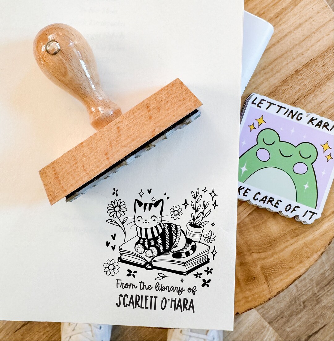 Custom Book Stamp, Kawaii Library Book Stamp, Bookplate, Book Label ...