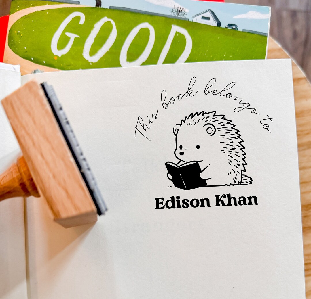 Custom Book Stamp, Hedgehog Library Stamp, Bookplate, Bookworm Rubber ...
