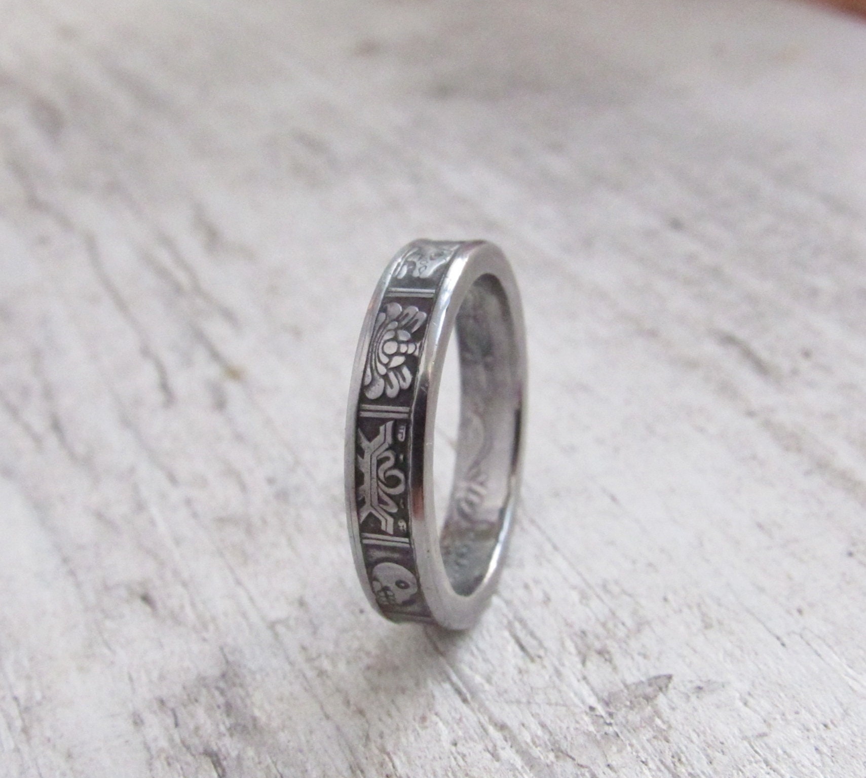 Coin Ring (mexico) Steel Skull - Mexican Coin Ring - Mexican Jewelry ...