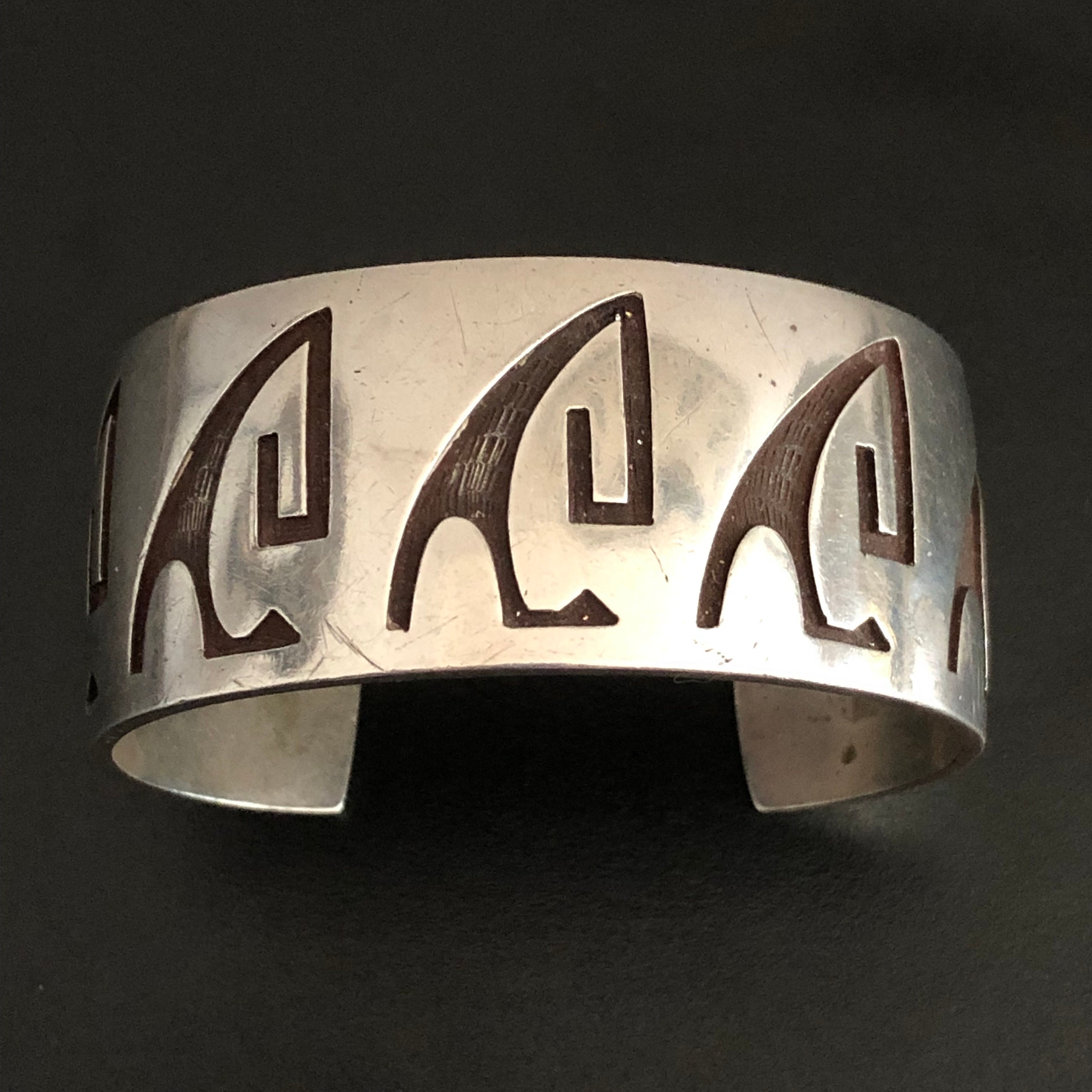 1960s Signed Gary Yoyokie Hopi Crafts Silver Overlay Cuff Bracelet ...