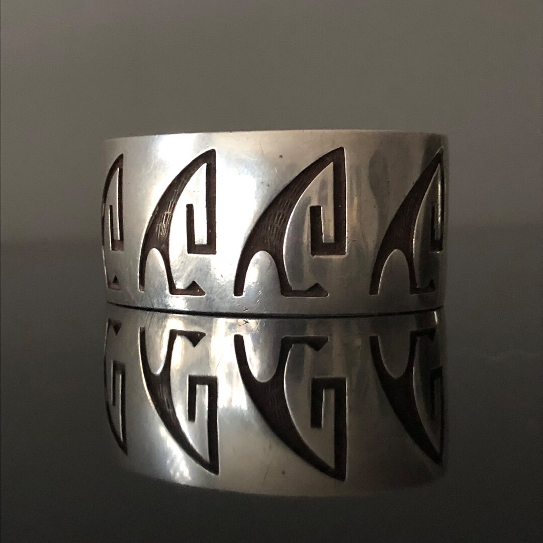 1960s Signed Gary Yoyokie Hopi Crafts Silver Overlay Cuff Bracelet ...