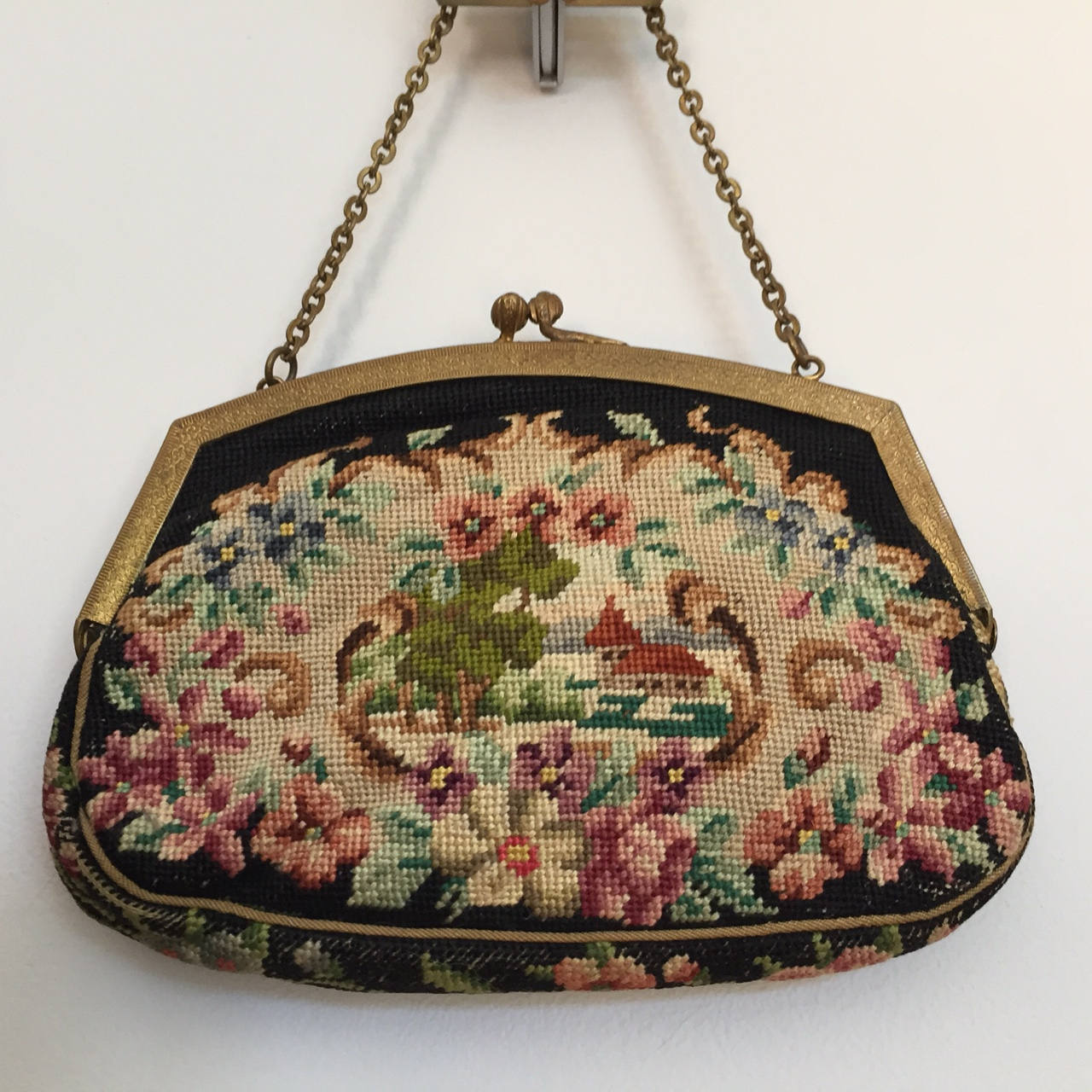 Scarce Enamel Frame Scenic Art Deco Petit Point Purse//vintage Scenic ...
