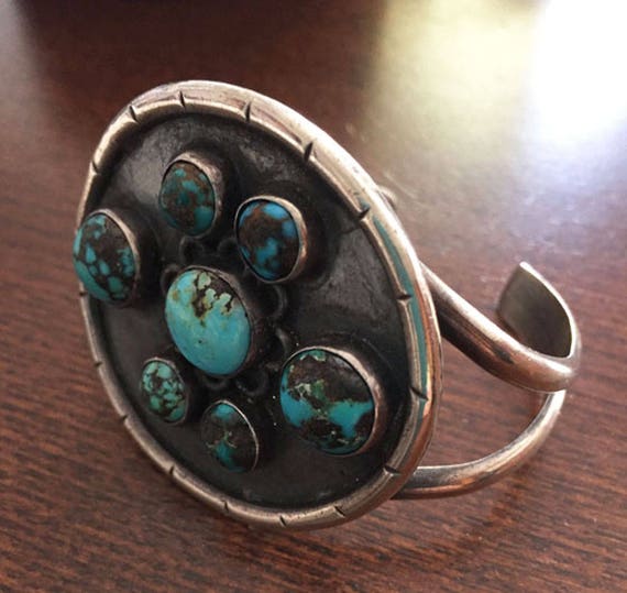 Old Pawn Native American Gem Quality Turquoise Silver… - Gem