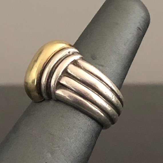 Designer Signed 18k Gold, Sterling Silver Ring/Vintag… - Gem