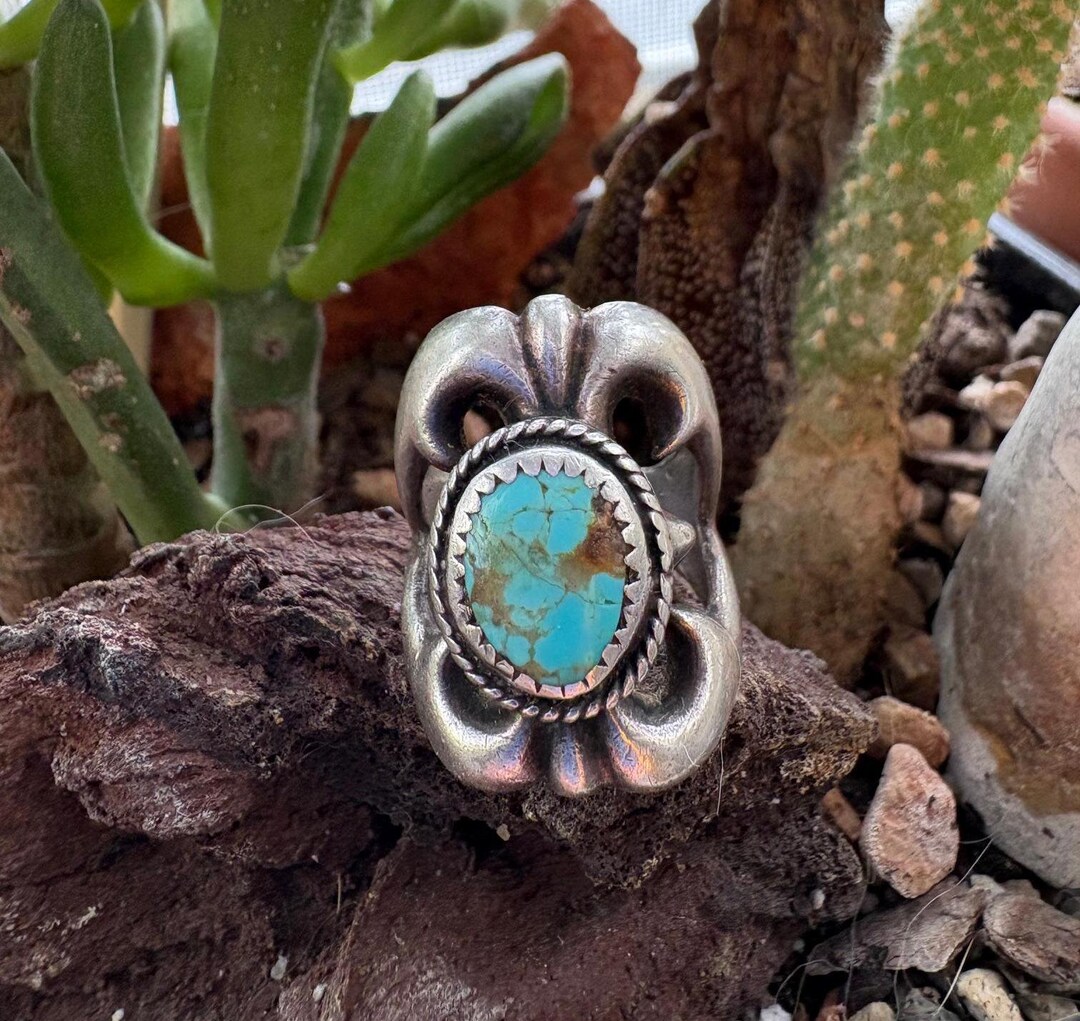 Early Vintage Navajo Sandcast Turquoise Ring/native American Jewelry ...