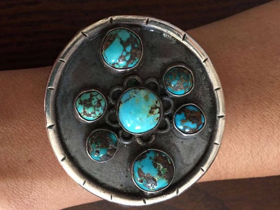 Old Pawn Native American Gem Quality Turquoise Silver… - Gem