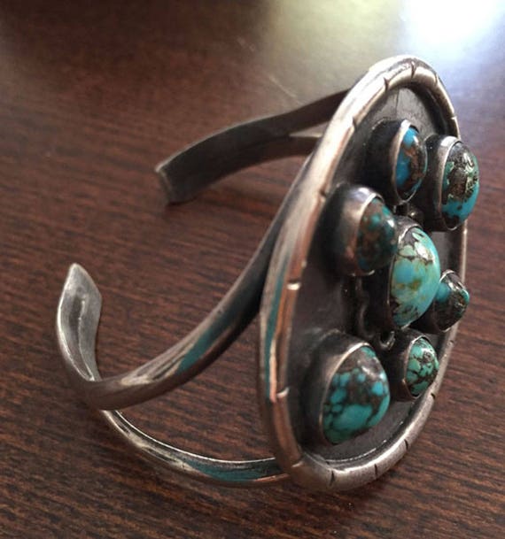 Old Pawn Native American Gem Quality Turquoise Silver… - Gem
