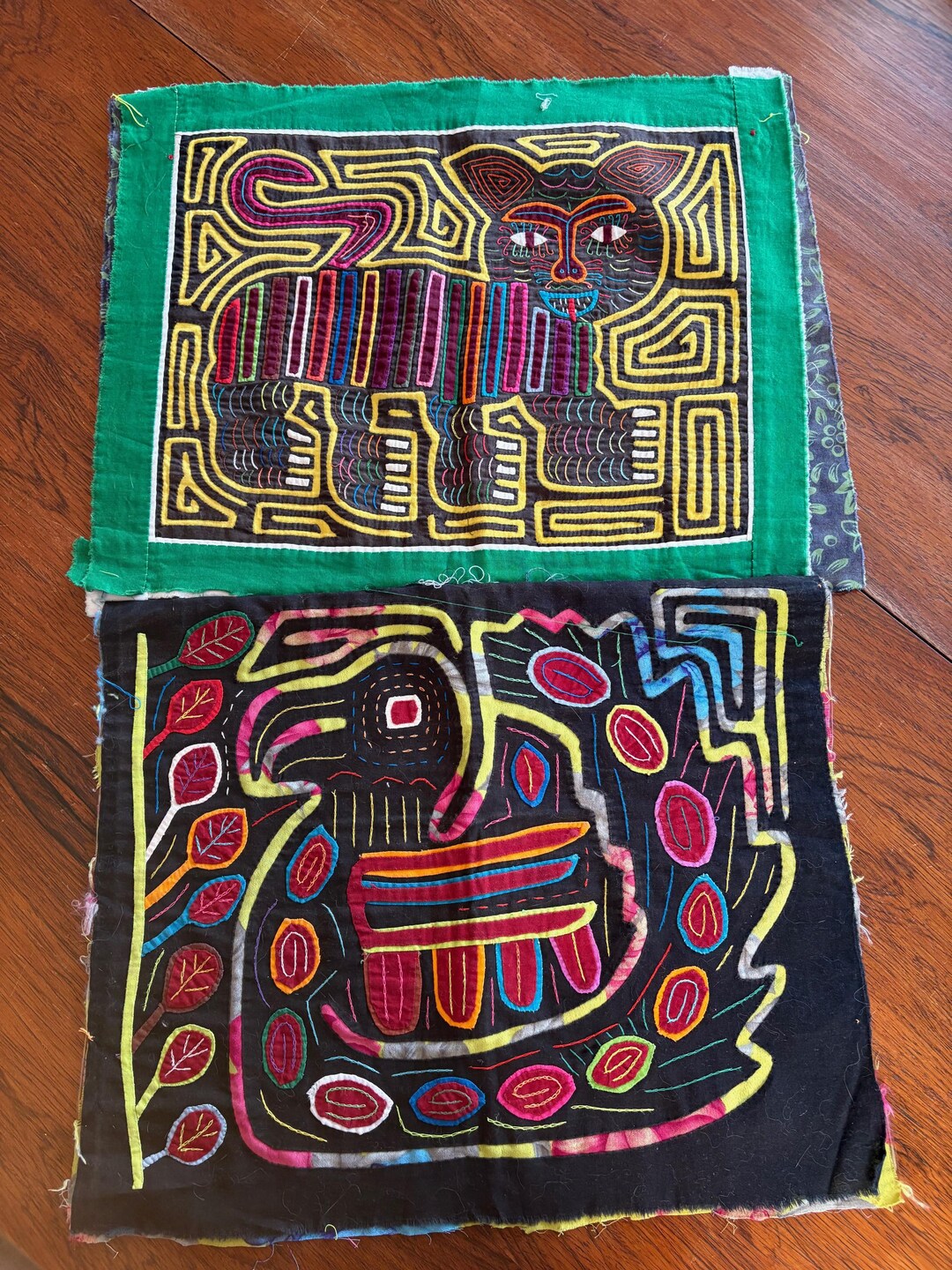 Pair of Vintage Kuna Mola Panama Embroidery Panels, Folk Art Textile ...